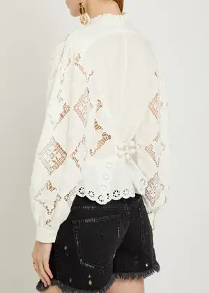 Isabel Marant Étoile Nina Cutwork Embroidered Cotton And Linen-blend Blouse - White