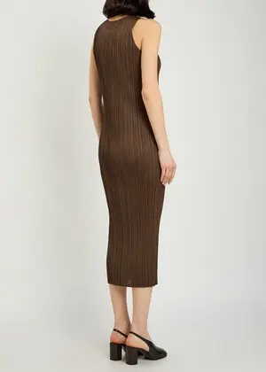 Issey Miyake Pleated Midi Dress - Brown