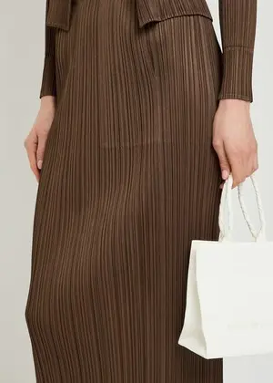 Issey Miyake Pleated Midi Skirt With Elasticated Waistband - Brown