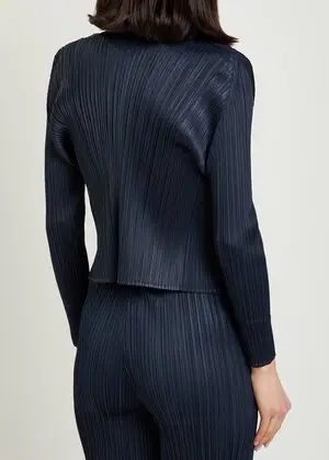 Issey Miyake Pleated Woven Cardigan - Navy
