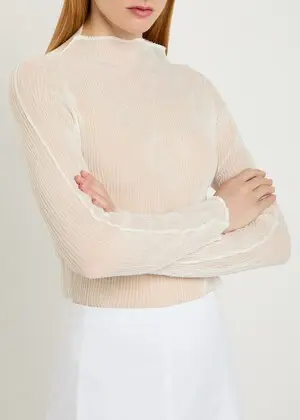 Issey Miyake Pleated Semi-sheer Chiffon Top - White