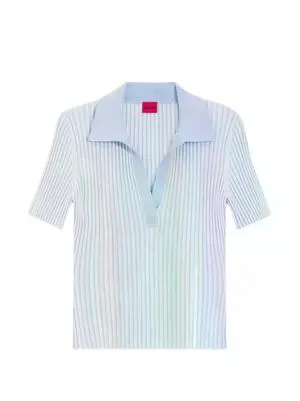 Hugo Ribbed Knit Striped Polo T-shirt