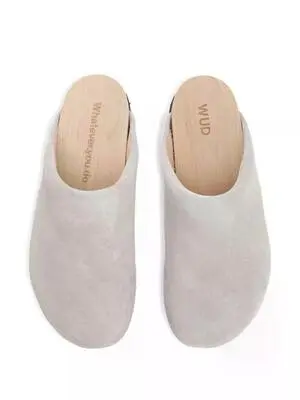 WUD Suede Slip-on Clogs With Wooden Insole