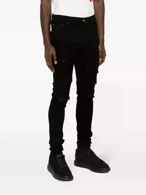 Amiri Cotton Blend Skinny Jeans With Distressed Details - Black