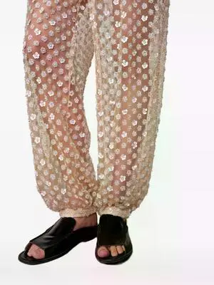 HERSKIND Sequin-embellished Floral-patchwork Trousers