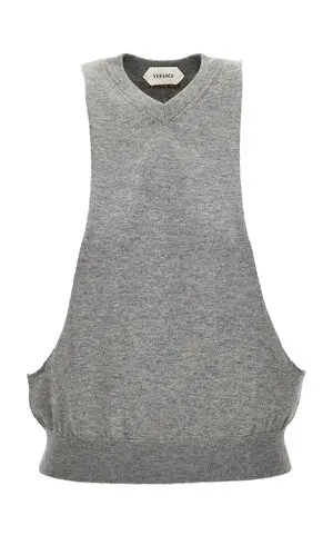 Versace Cutout Cotton-blend Tank Top - Grey