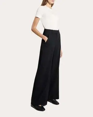 Theory Good Linen High-rise Wide-leg Trousers - Black