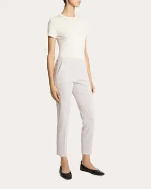 Theory Treeca Textured Linen Cropped Pull-on Pants - Neutral