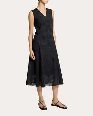 Theory Embroidered Eyelet Cotton Midi Dress