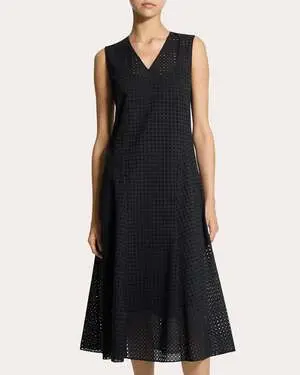Theory Embroidered Eyelet Cotton Midi Dress