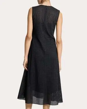 Theory Embroidered Eyelet Cotton Midi Dress