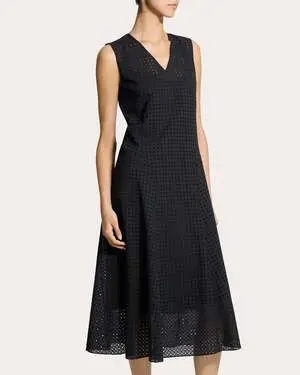 Theory Embroidered Eyelet Cotton Midi Dress