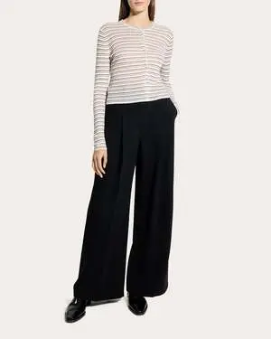 Theory Striped Linen Knit Cropped Cardigan - Neutral