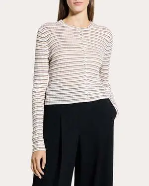 Theory Striped Linen Knit Cropped Cardigan - Neutral