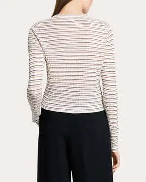 Theory Striped Linen Knit Cropped Cardigan - Neutral