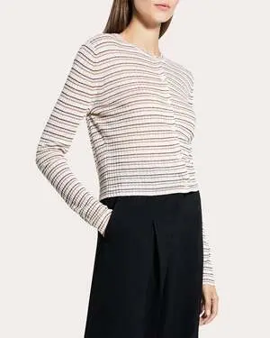 Theory Striped Linen Knit Cropped Cardigan - Neutral