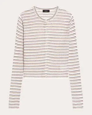 Theory Striped Linen Knit Cropped Cardigan - Neutral