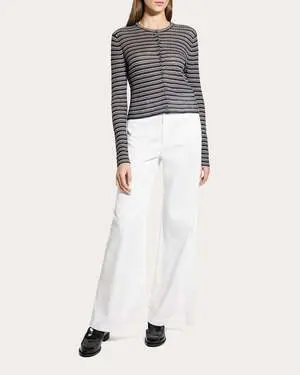 Theory Stripe Linen Knit Cropped Cardigan - Multicolor