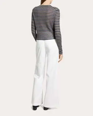 Theory Stripe Linen Knit Cropped Cardigan - Multicolor