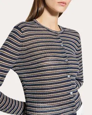 Theory Stripe Linen Knit Cropped Cardigan - Multicolor