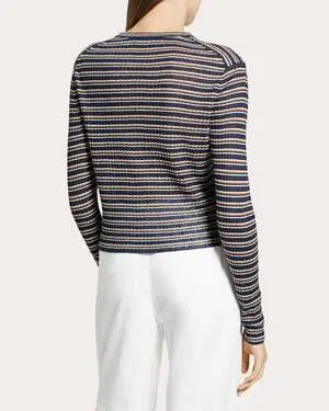 Theory Stripe Linen Knit Cropped Cardigan - Multicolor