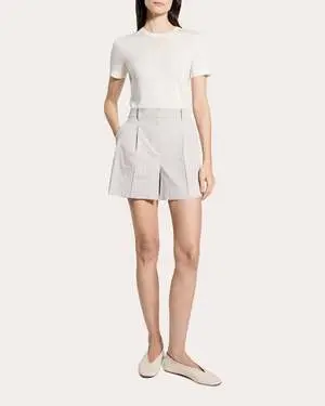 Theory Textured Linen Blend Pleated Shorts - Neutral