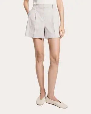 Theory Textured Linen Blend Pleated Shorts - Neutral