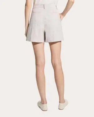Theory Textured Linen Blend Pleated Shorts - Neutral
