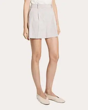 Theory Textured Linen Blend Pleated Shorts - Neutral