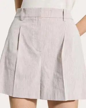 Theory Textured Linen Blend Pleated Shorts - Neutral
