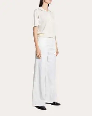 Theory Sheer Linen Knit Cropped Polo Top