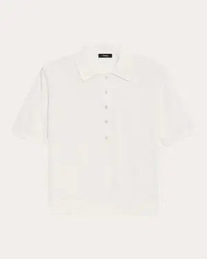 Theory Sheer Linen Knit Cropped Polo Top