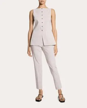 Theory Textured Linen Boatneck Cutaway Vest Top - Neutral