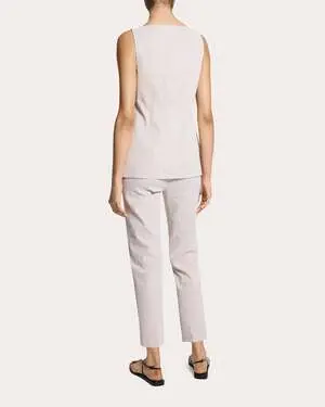 Theory Textured Linen Boatneck Cutaway Vest Top - Neutral