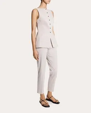 Theory Textured Linen Boatneck Cutaway Vest Top - Neutral