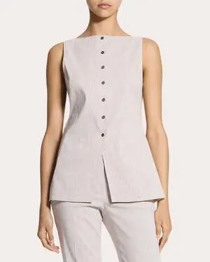 Theory Textured Linen Boatneck Cutaway Vest Top - Neutral