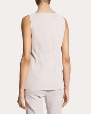 Theory Textured Linen Boatneck Cutaway Vest Top - Neutral