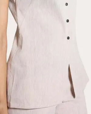 Theory Textured Linen Boatneck Cutaway Vest Top - Neutral