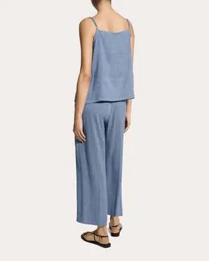 Theory Fluid Linen Square Neck Apron Top - Blue