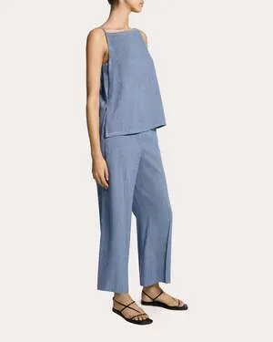 Theory Fluid Linen Square Neck Apron Top - Blue