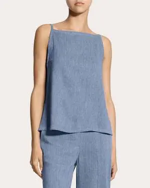 Theory Fluid Linen Square Neck Apron Top - Blue