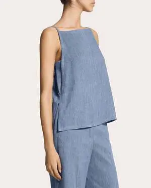 Theory Fluid Linen Square Neck Apron Top - Blue