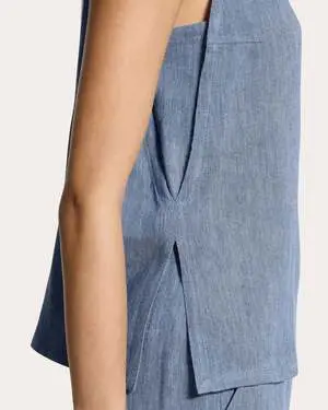 Theory Fluid Linen Square Neck Apron Top - Blue