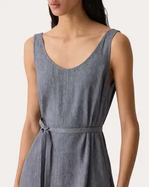 Theory Fluid Linen Belted Tank Mini Dress