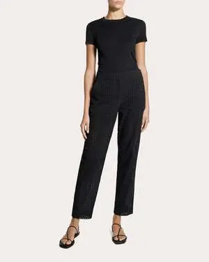 Theory Embroidered Eyelet Cotton Easy Slim Pants