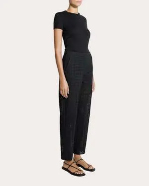 Theory Embroidered Eyelet Cotton Easy Slim Pants