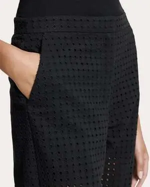 Theory Embroidered Eyelet Cotton Easy Slim Pants