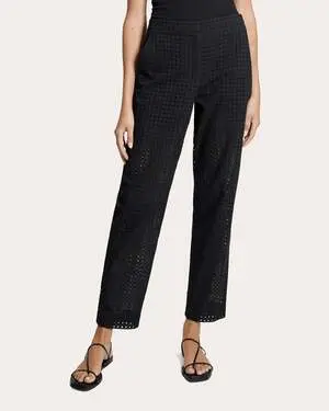 Theory Embroidered Eyelet Cotton Easy Slim Pants