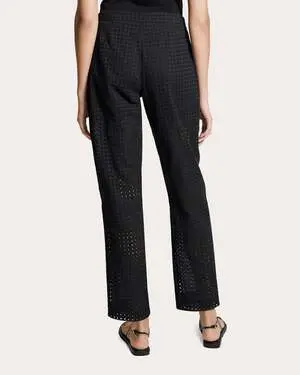 Theory Embroidered Eyelet Cotton Easy Slim Pants