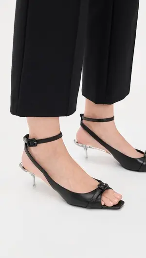 COURREGES Leather Kitten Heel Sandals